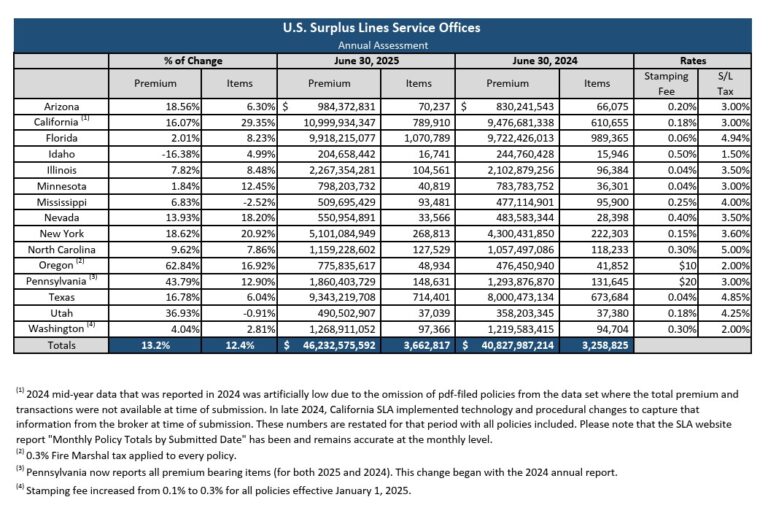 Surplus Lines Sector Shows 13.2% Rise in Premium Mid-Year: WSIA Report